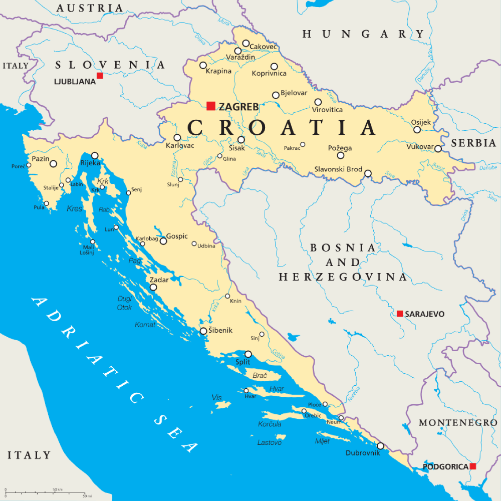 Map of Croatia with Cities and Regions - The Facts Institute