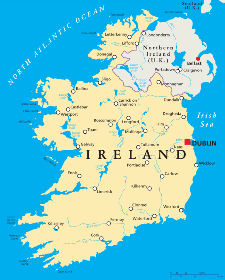 Map of Ireland With Cities and Regions - The Facts Institute